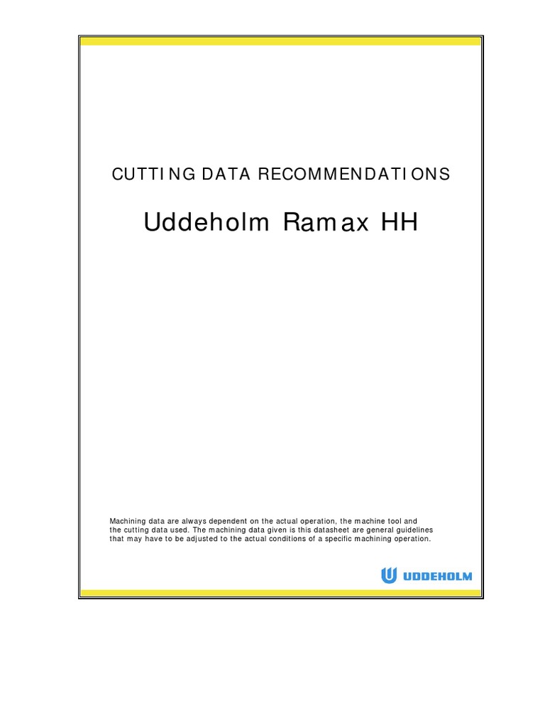 Cutting Data for Uddeholm Ramax HH | PDF | Machining | Tools