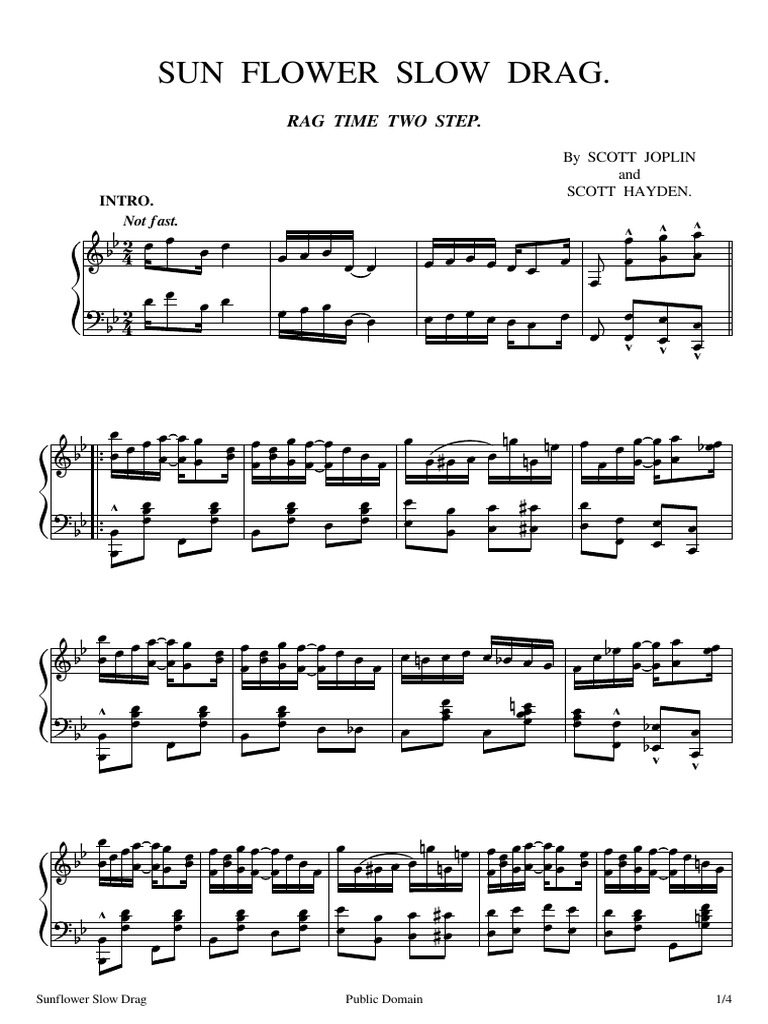 Sunflower Slow Drag - Joplin and Hayden - 1901 | PDF | Rags | Compositions