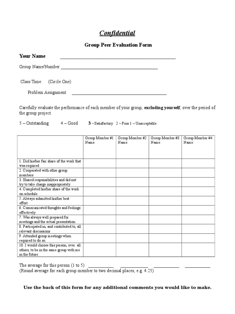 Group Peer Evaluation Form Template | PDF | Career & Growth
