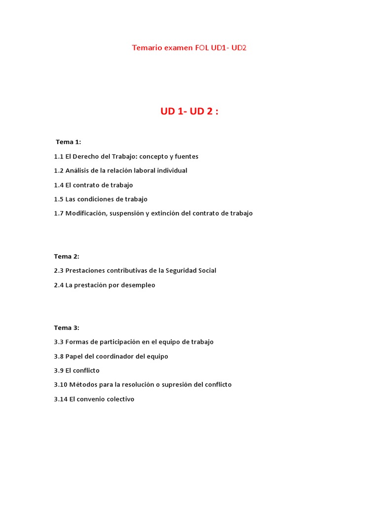Temario Examen FOL | PDF | Derecho laboral | Justicia