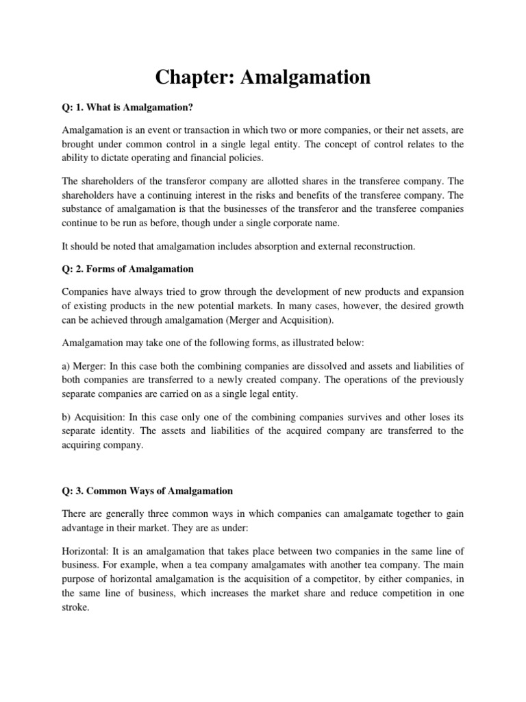 Chapter: Amalgamation: Q: 1. What Is Amalgamation? | PDF ...