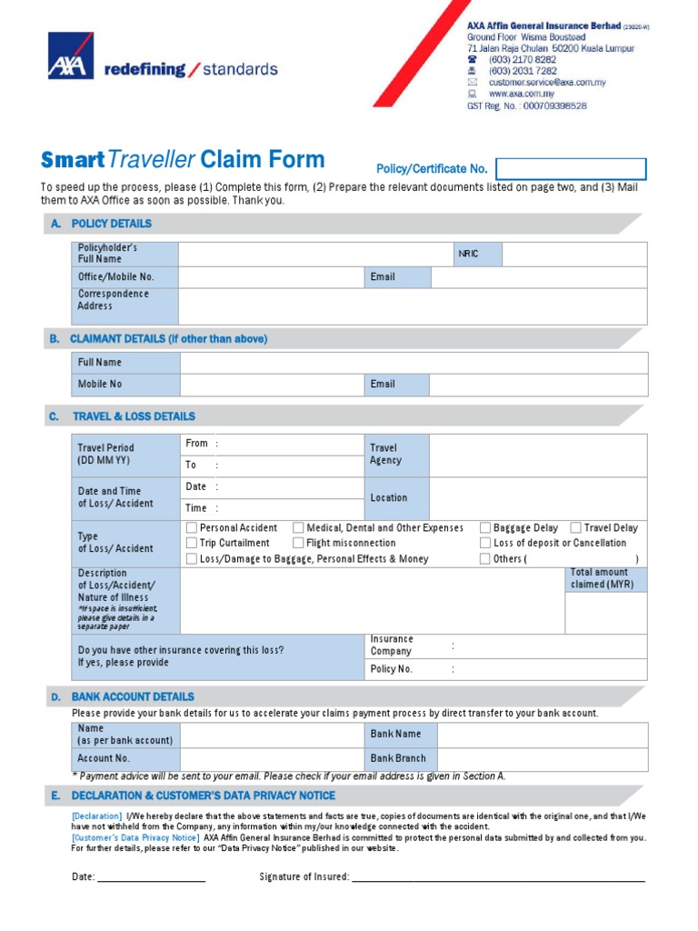 Smarttraveller Travel Claim Form Pdf Receipt Death Certificate