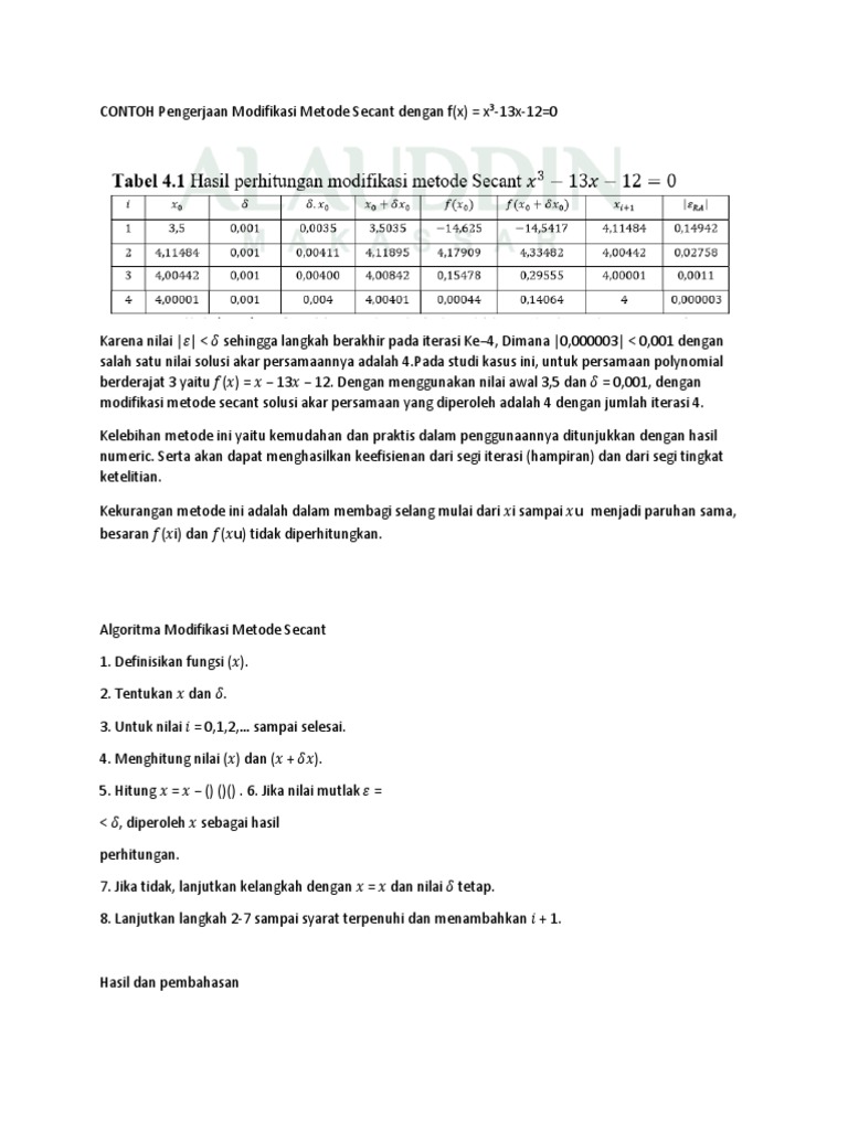 CONTOH Pengerjaan Modifikasi Metode Secant | PDF | Metode & Bahan Ajar