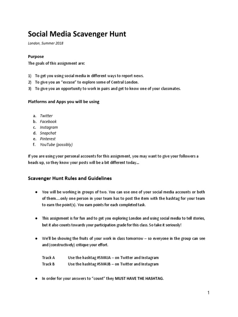 Social Media Scavenger Hunt (London) | PDF | Snapchat | Social Media
