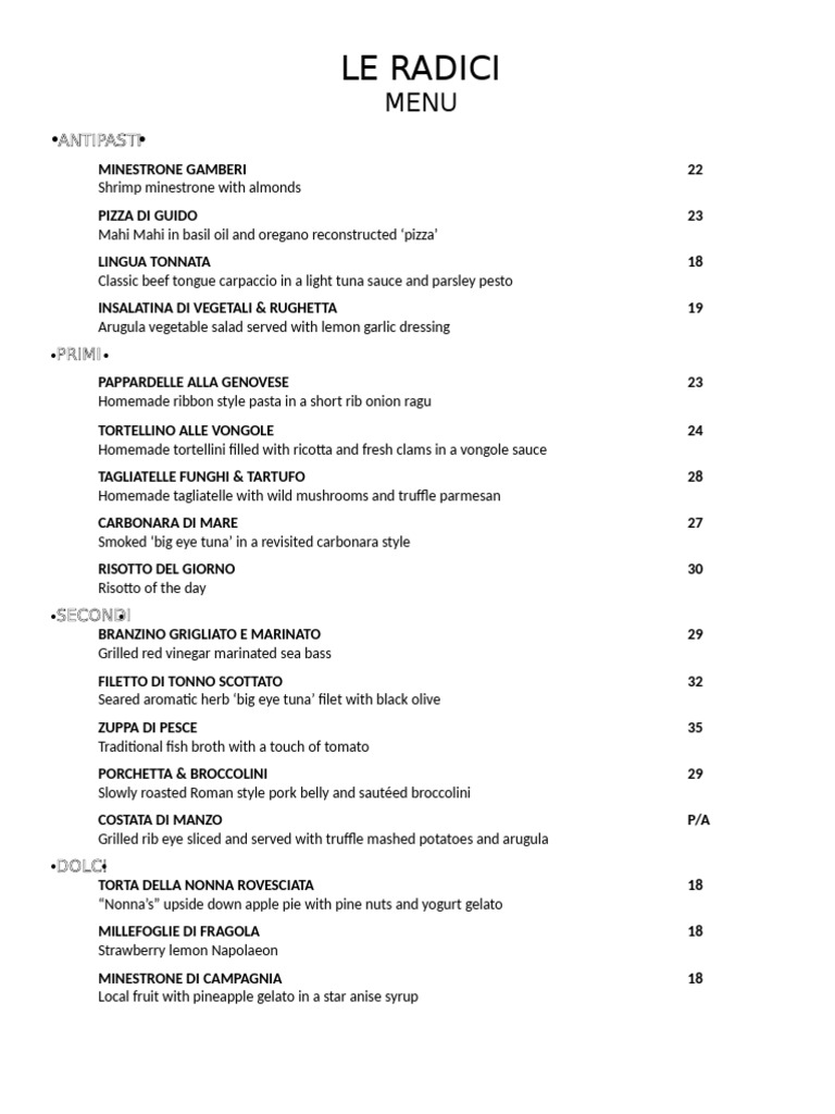 Le-Radici - MENU 5.21.18 (6964) (PDF - Io) | PDF | Pesto | Salad