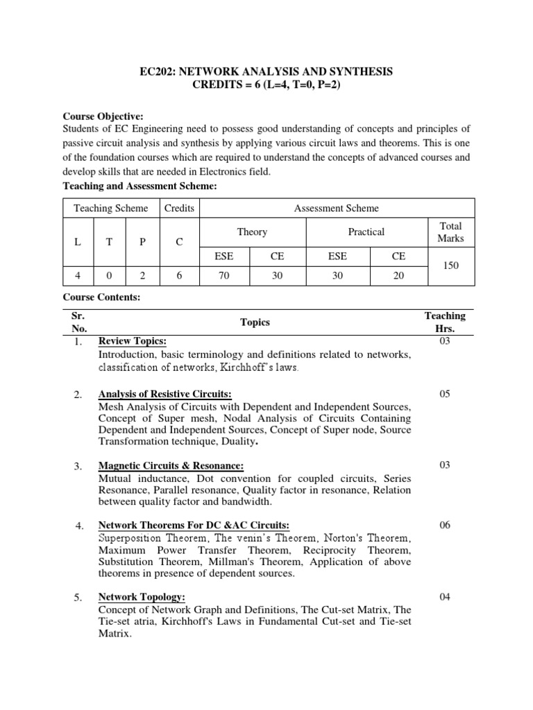 EC202 | PDF | Network Analysis (Electrical Circuits) | Electrical Network