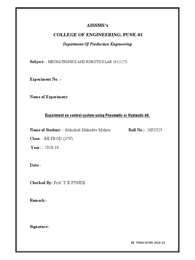 Aissms'S College of Engineering, Pune-01: Mechatronics and Robotics Lab | PDF
