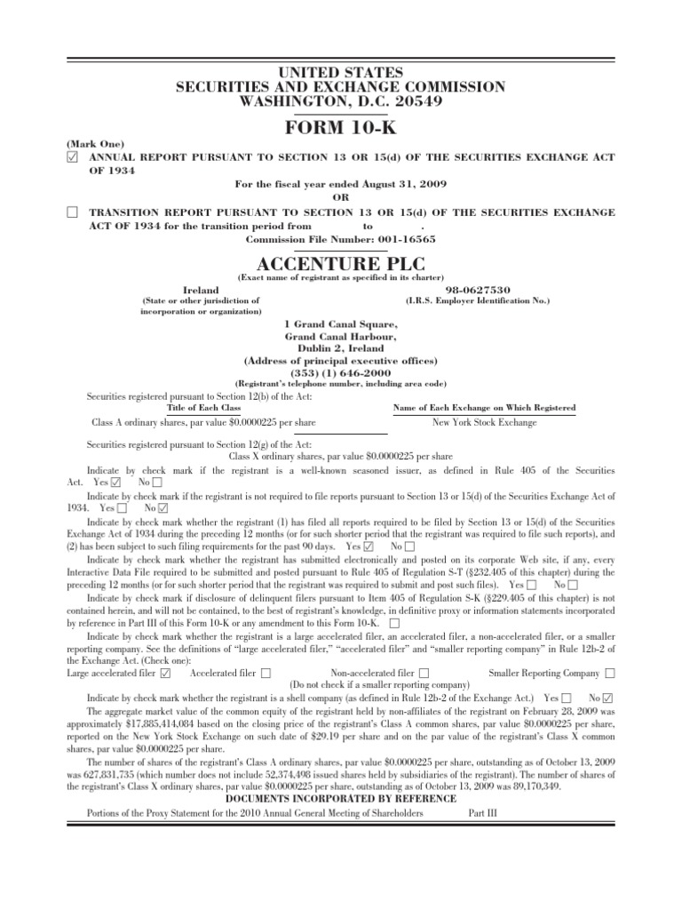 Accenture Form 10-K Annual Report 2009 | PDF