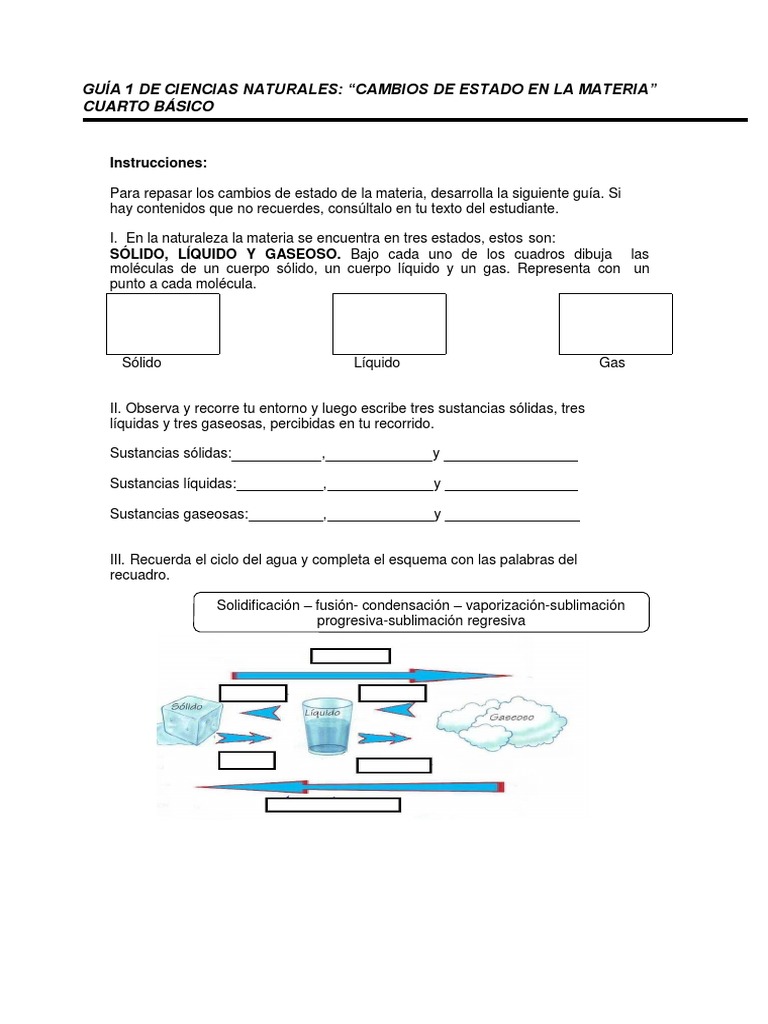 Cambios de Estado de la Materia: Guía 4º Básico | PDF | Tecnología