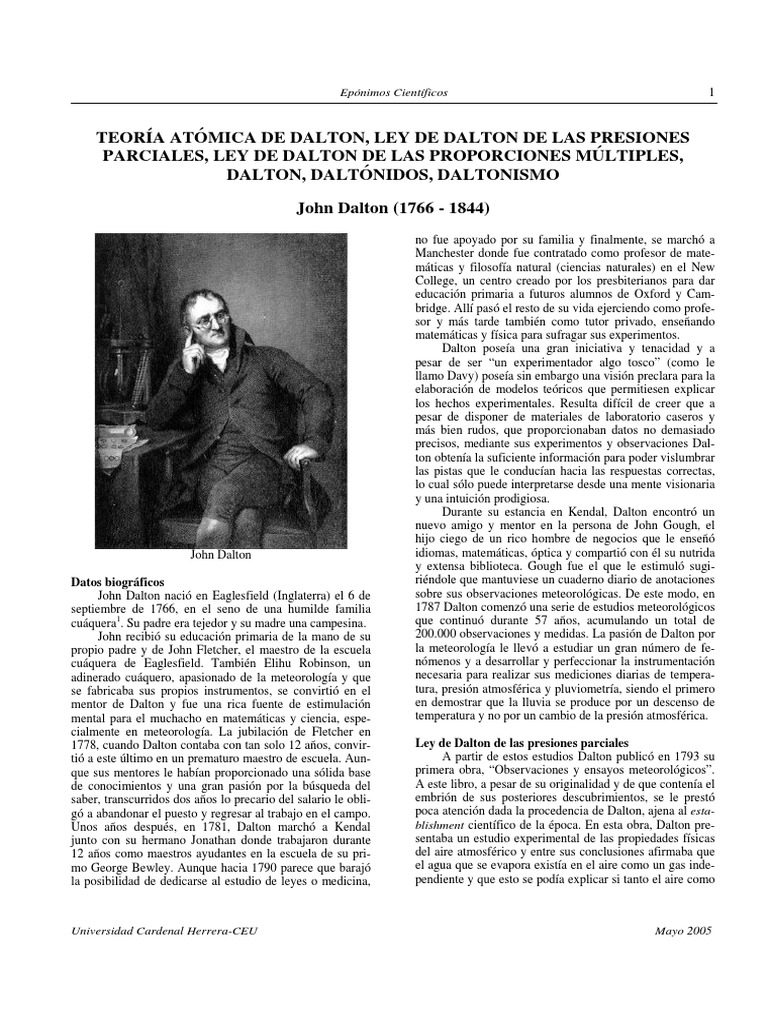 Biografía y contribuciones de John Dalton | PDF | Gases | Química