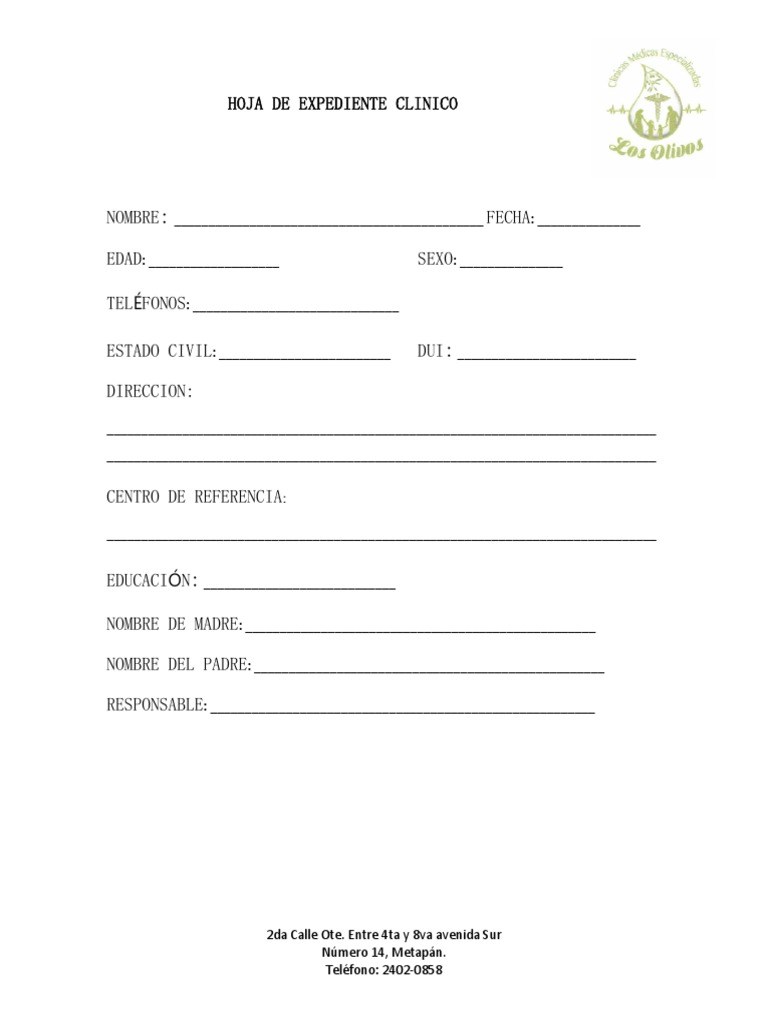 Hoja de Expediente Clinico