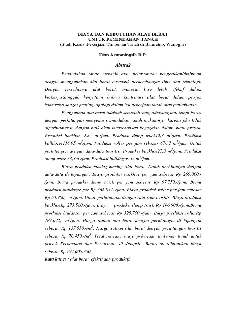 Biaya Dan Kebutuhan Alat Berat Untuk Pemindahan Tanah PDF | PDF | Komputer