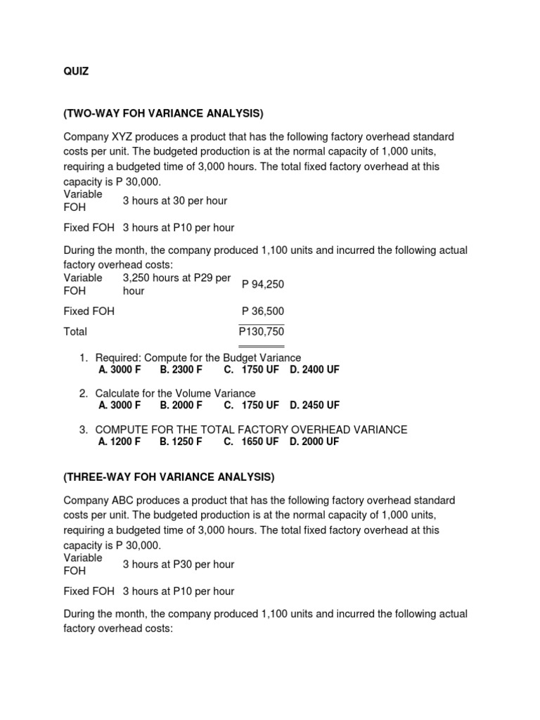Analysis of Factory Overhead Variances through Multiple Choice ...