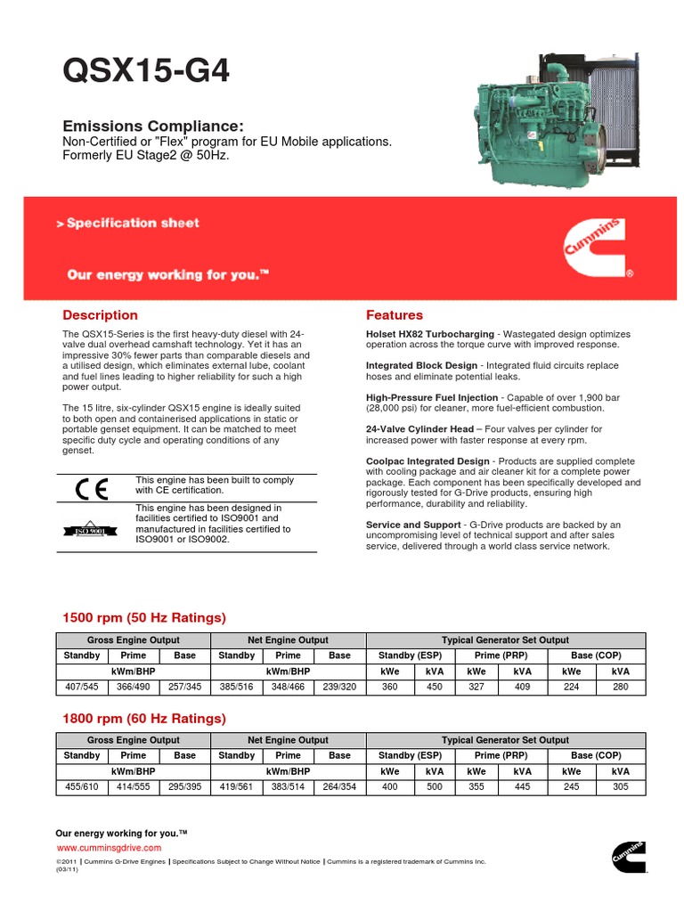 Datasheet QSX15-G4 | PDF | Engines | Diesel Engine