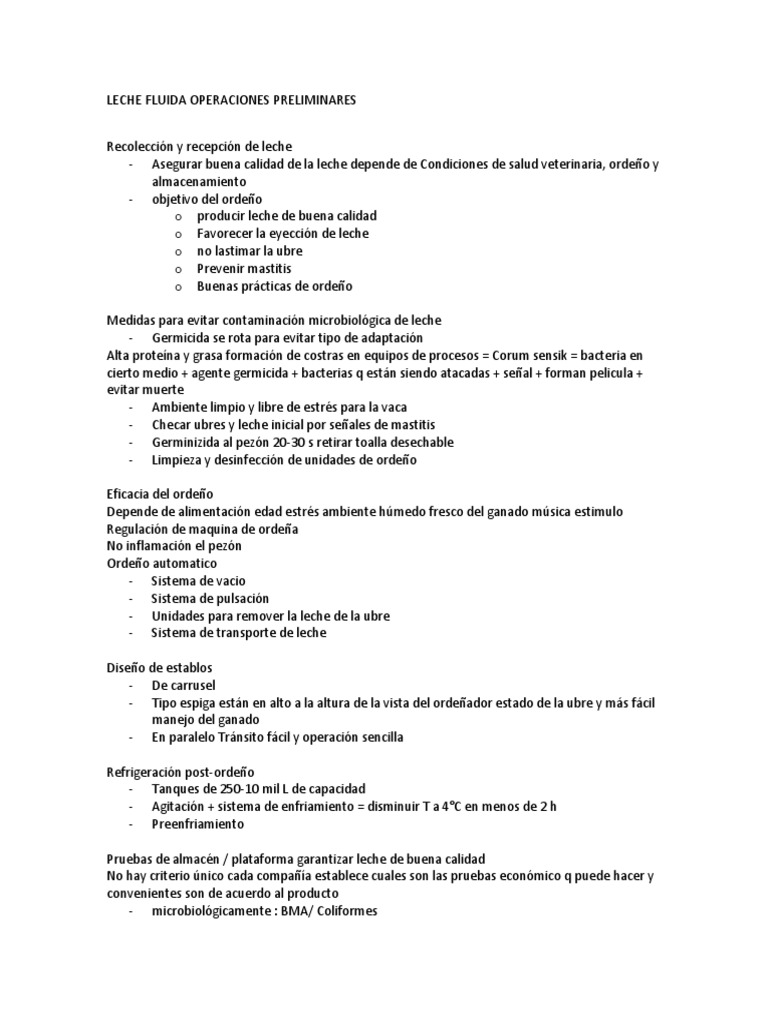Leche Fluida Operaciones Preliminares | PDF | Leche | Queso