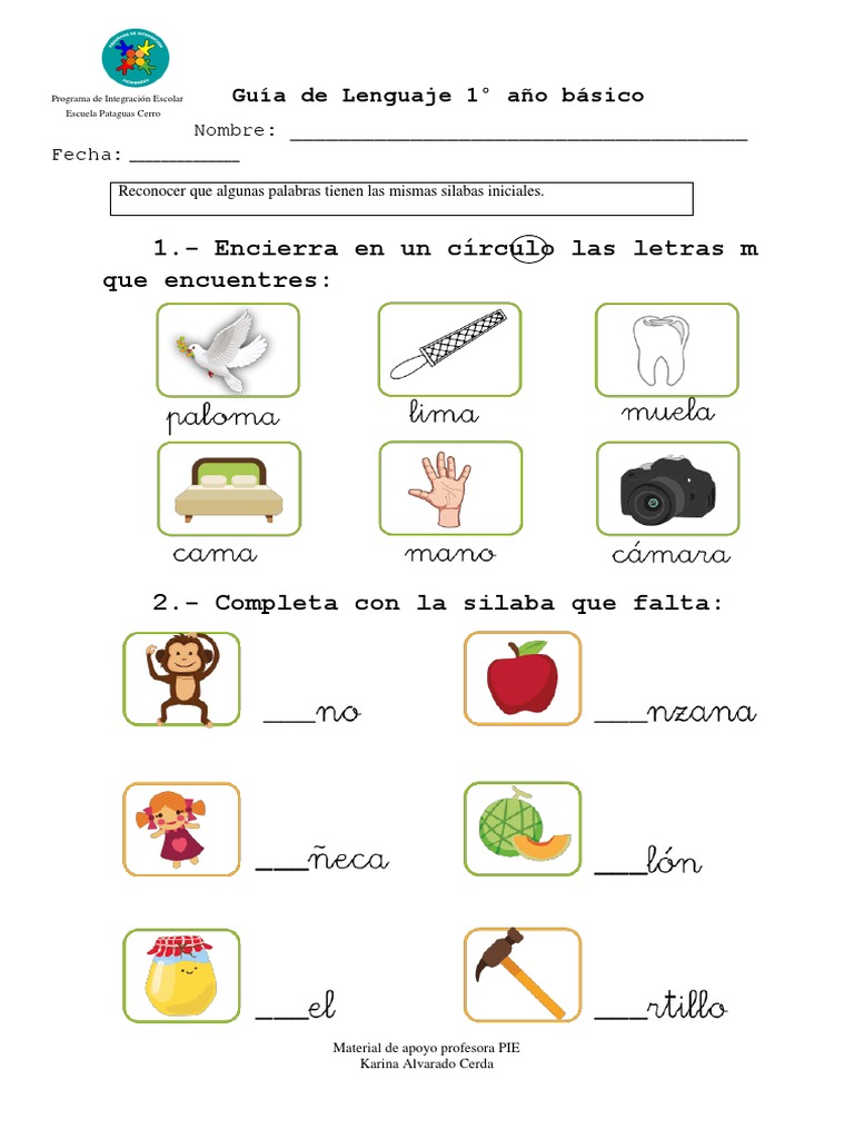 Guía Primero Básico Letras M, P, L, S | PDF