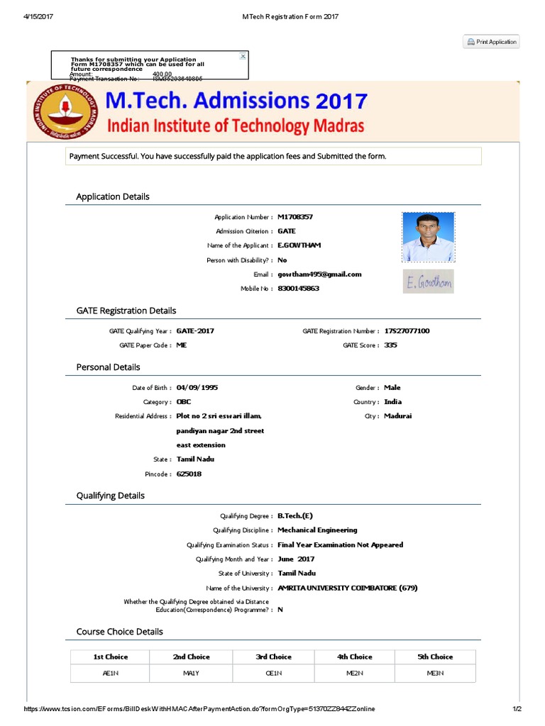 MTech Registration Form | PDF | Business