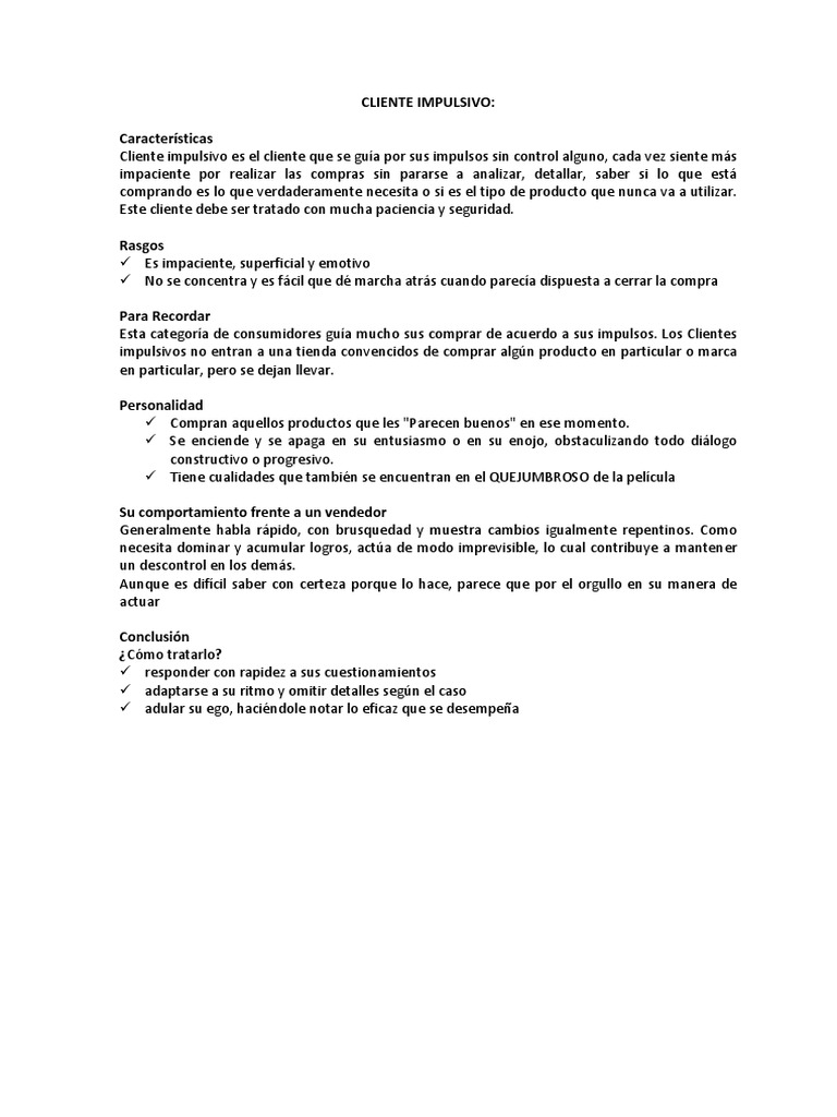 Características y manejo del cliente impulsivo | PDF