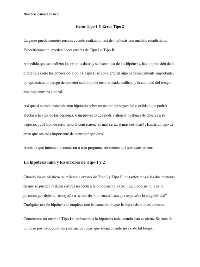 Errores Tipo I y II en Estadística | PDF | Errores tipo I y tipo Ii ...