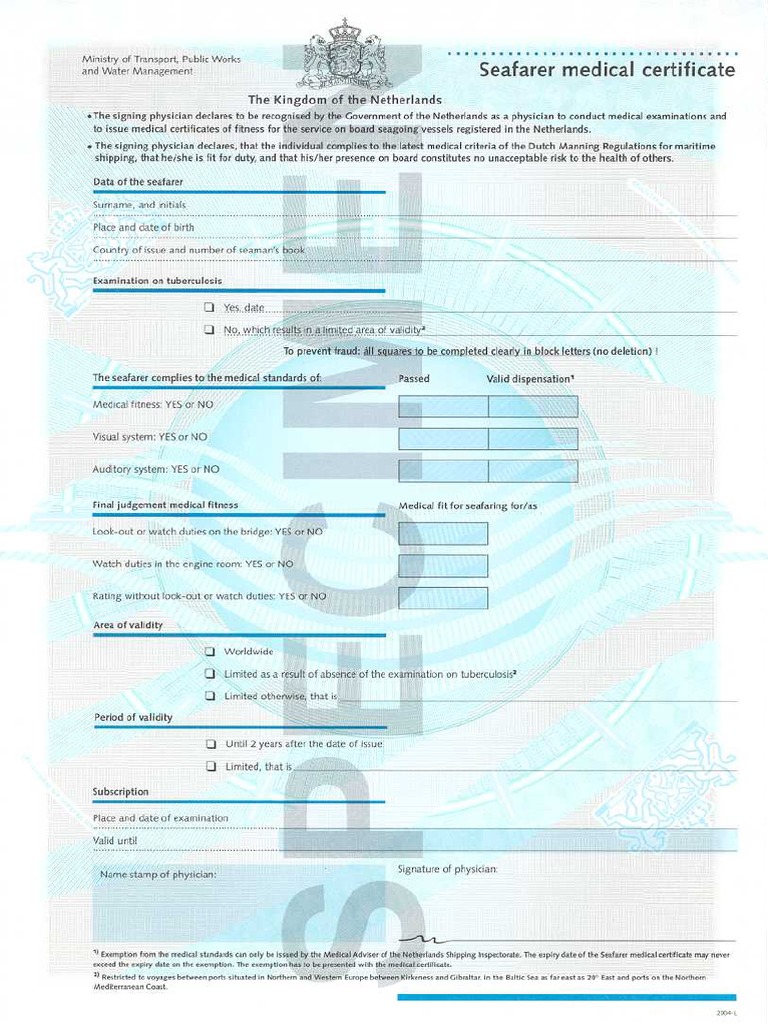 Specimen of Seafarer Medical Certificate | PDF