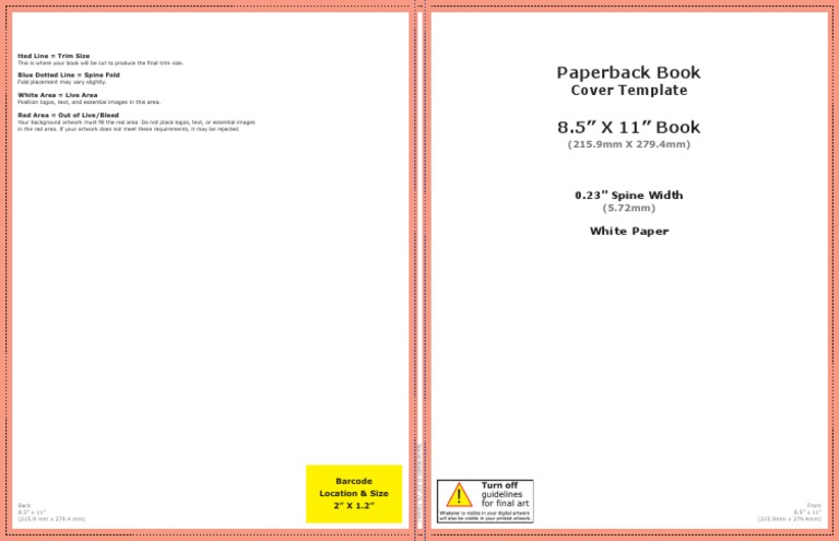Paperback Book 8.5" X 11" Book: Cover Template | PDF