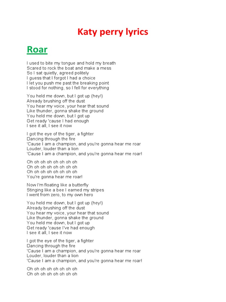 Eye Of The Tiger Lyrics Katy Perry