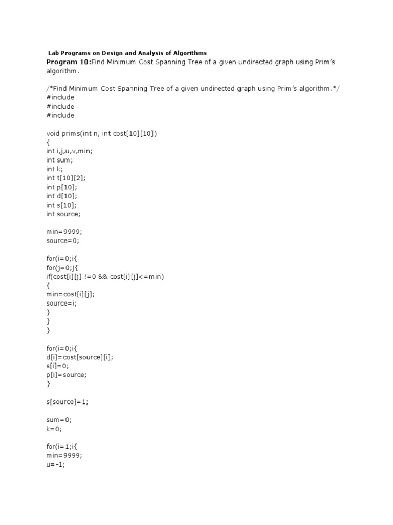 Lab Programs On Design And Analysis Of Algorithms Pdf Computational