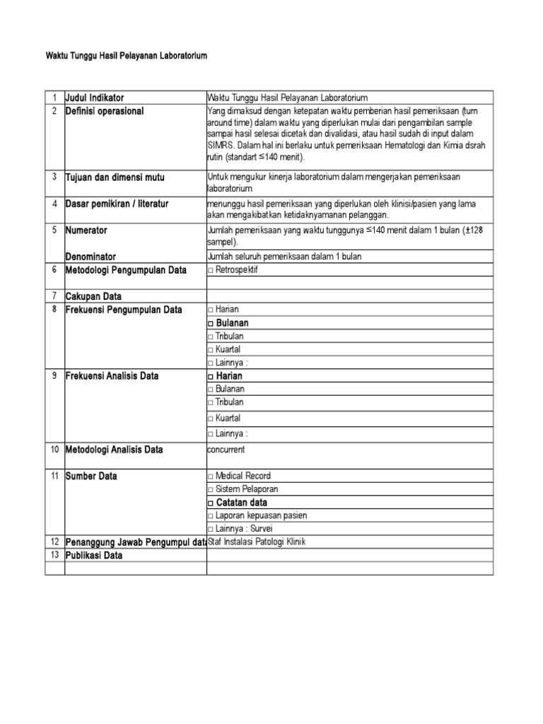 Profil Indikator Mutu Pelayanan Laboratorium | PDF