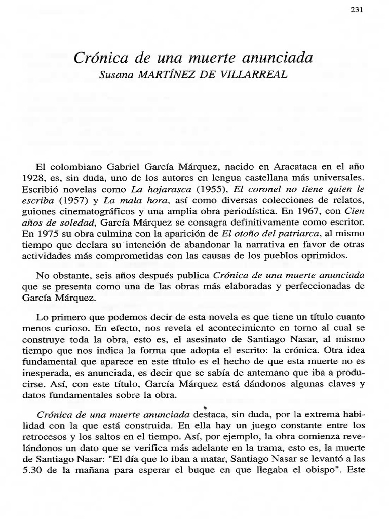 Crónica de Una Muerte Anunciada | PDF