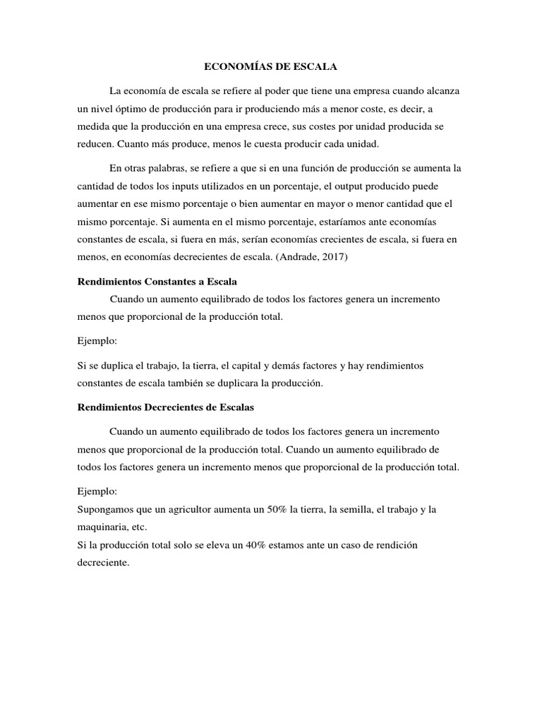 Economías De Escala Pdf Función De Producción Ciencias Económicas
