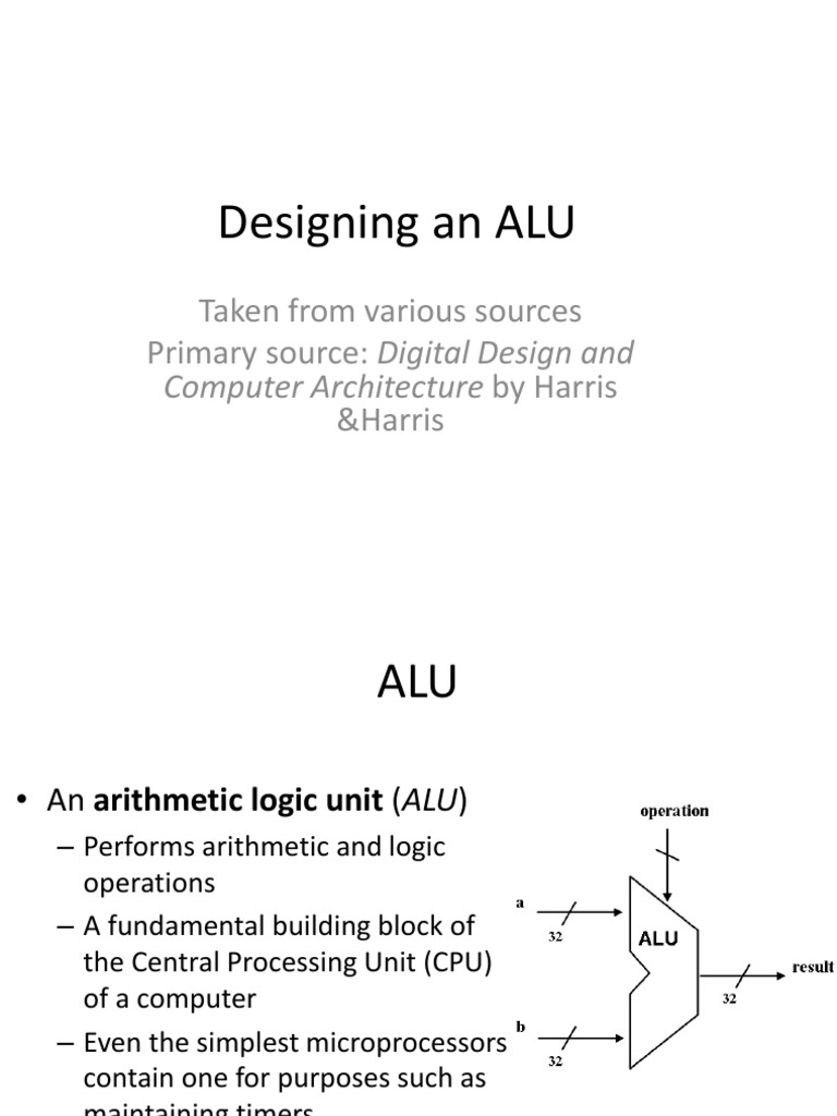 Designing An ALU: Taken From Various Sources Primary Source: Digital ...