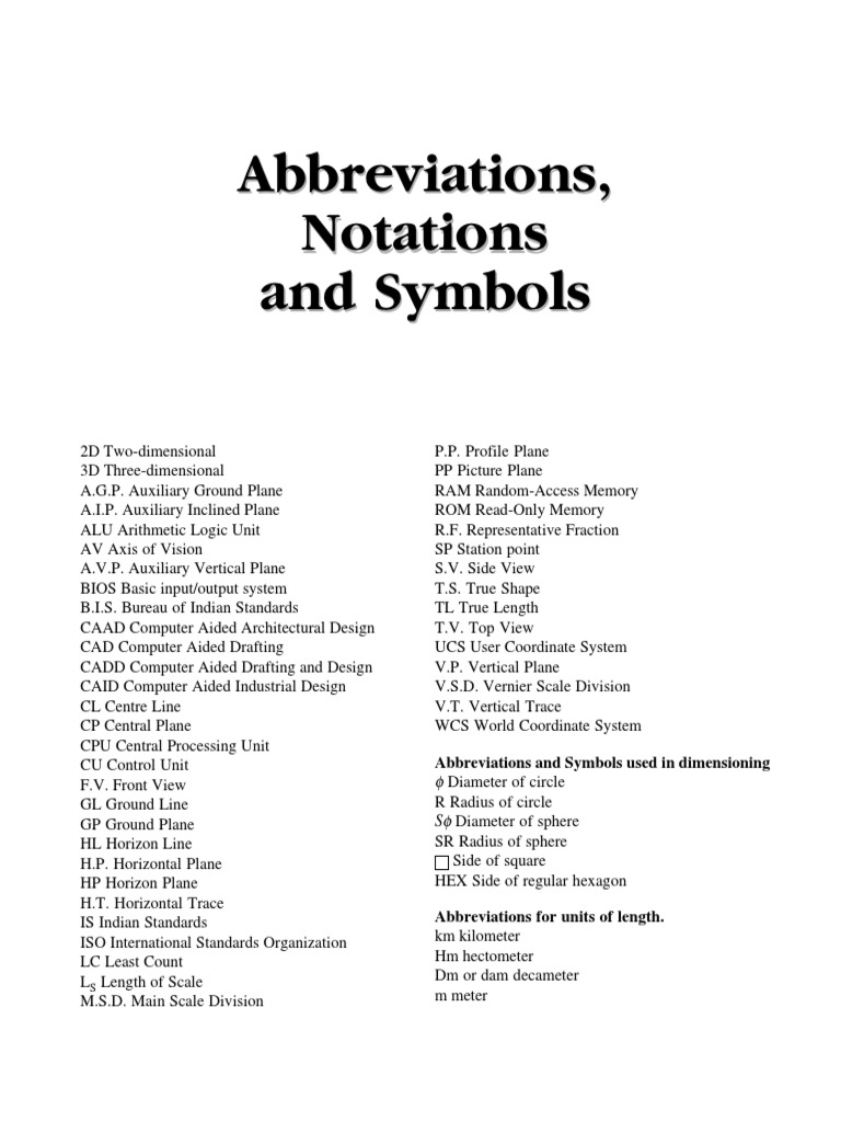 Abbreviations Notations and Symbols | PDF | Computer Aided Design ...