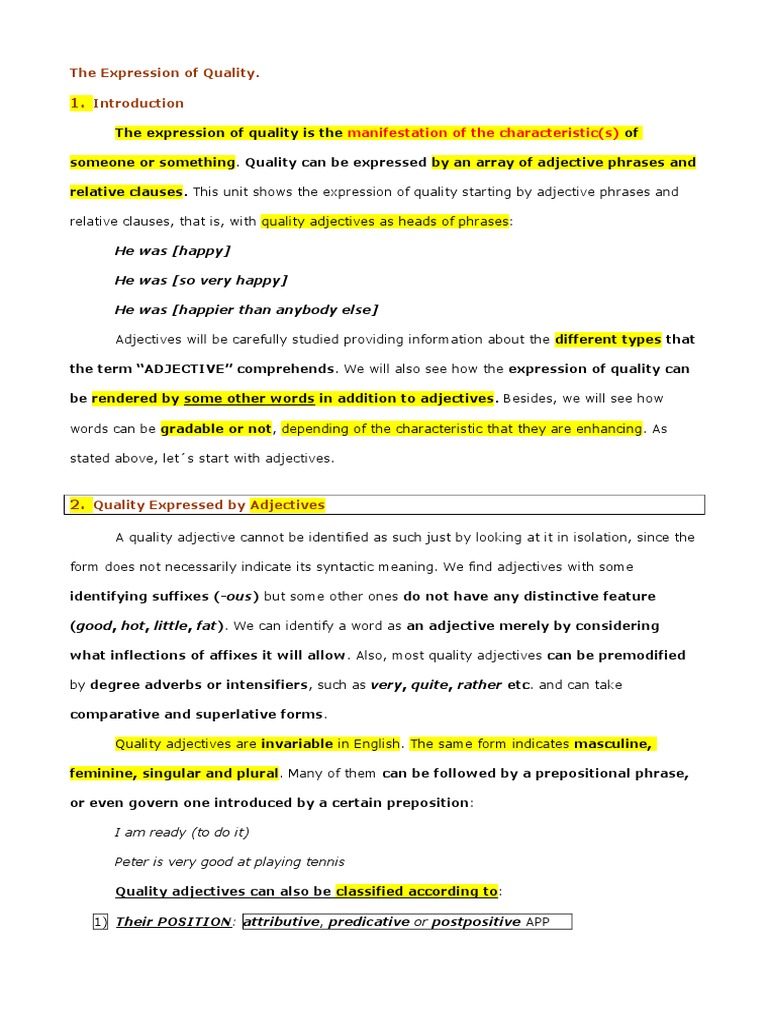 14-The Expression of Quality | Download Free PDF | Adjective | Adverb