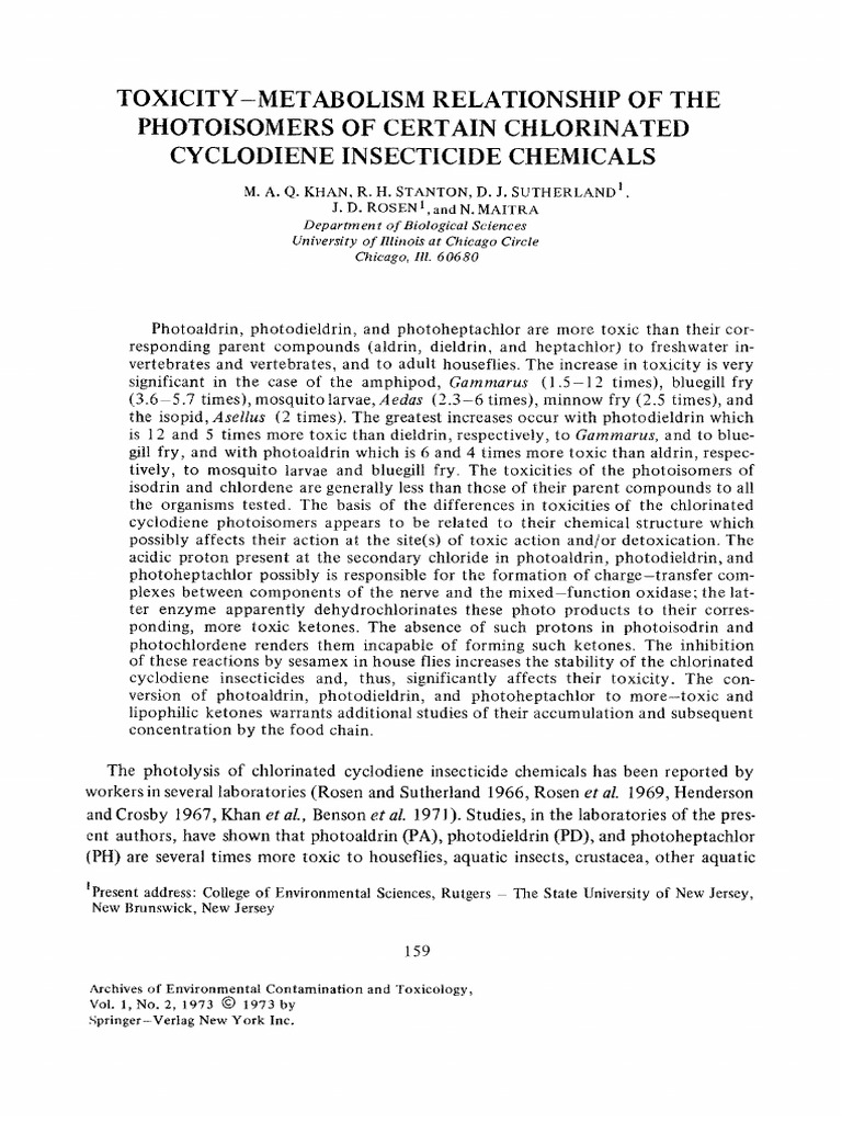 Toxicity-Metabolism Relationship of The Photoisomers of Certain ...