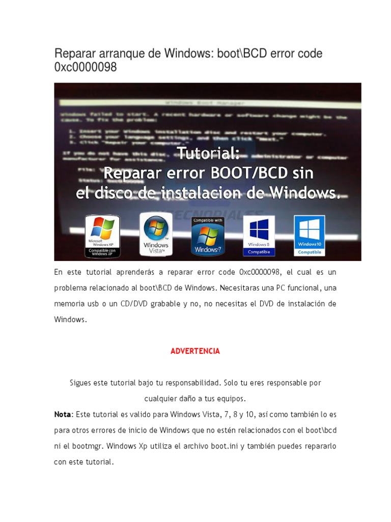 Reparar Arranque de Windows | PDF | Memoria USB | Microsoft Windows