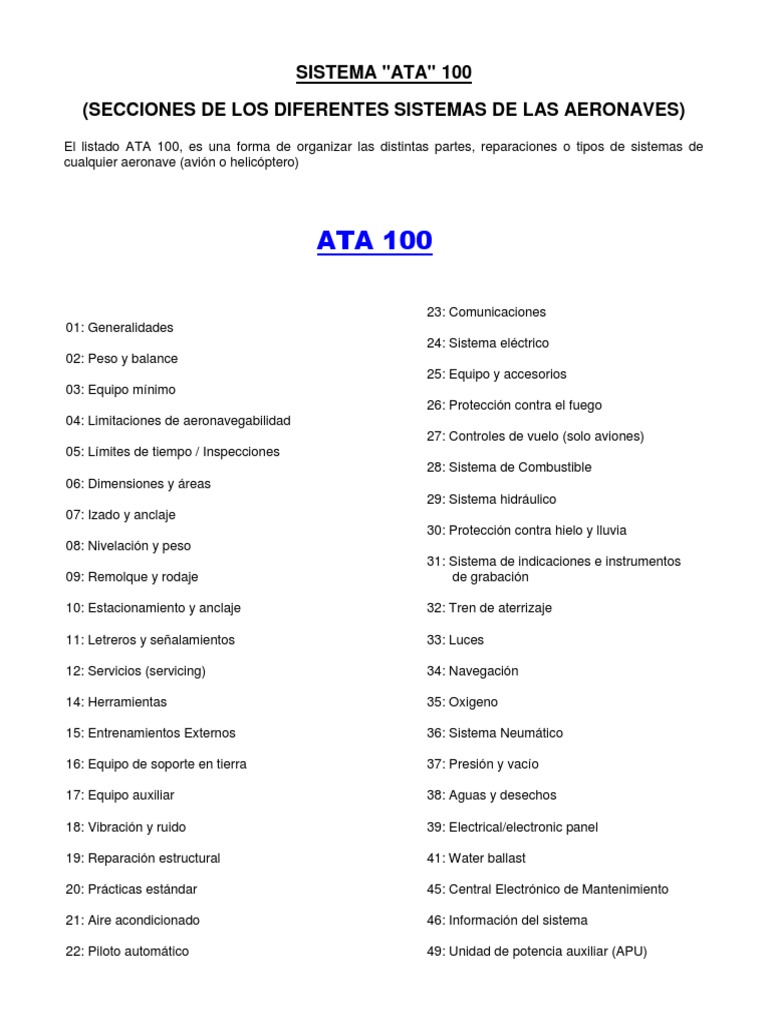 Sistema Ata 100 | PDF | Ingeniería Aeroespacial | Aeronave