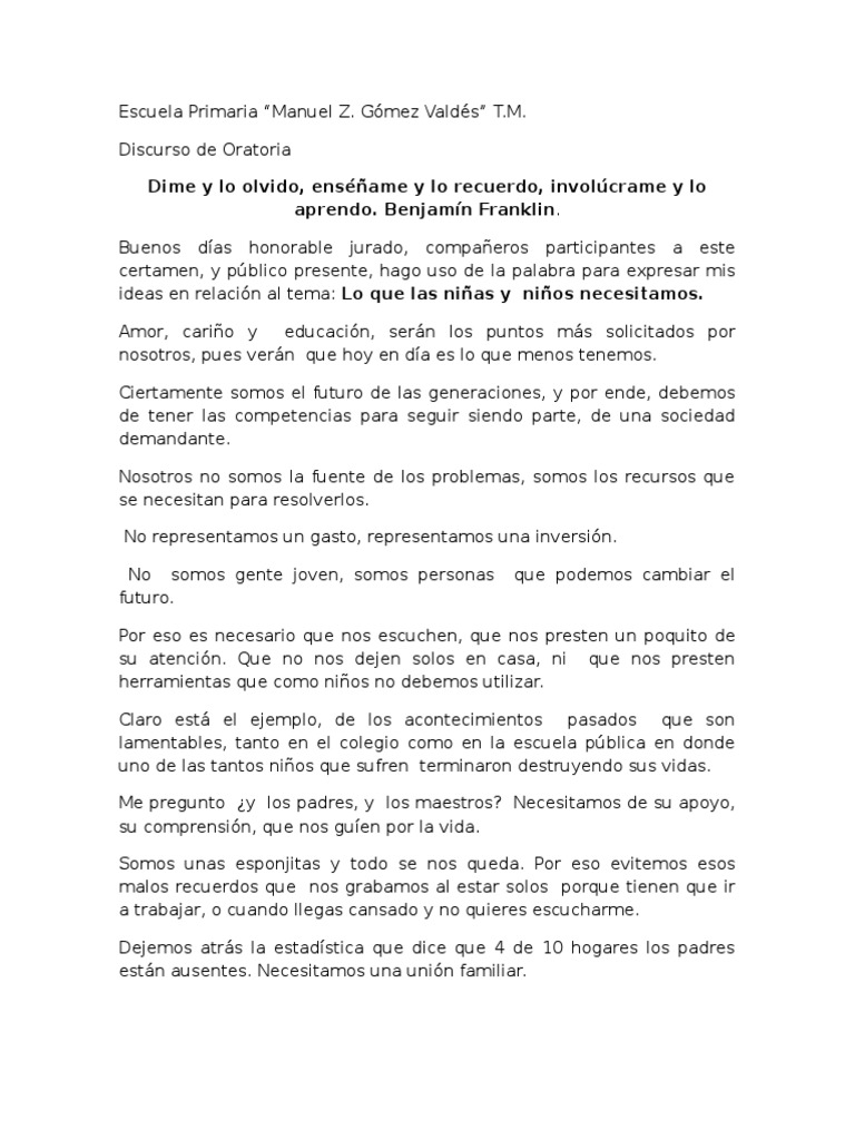 Discurso de Oratoria | PDF | Amor | Enseñando y aprendiendo