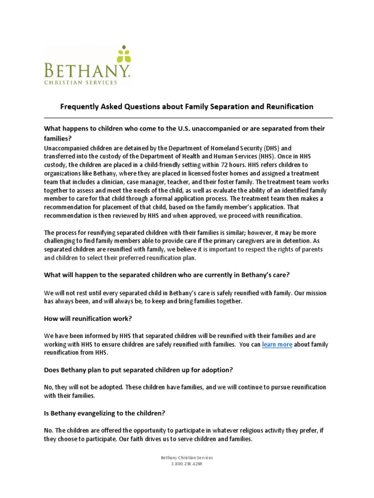 FAQs About Family Separation and Reunification | Download Free PDF ...