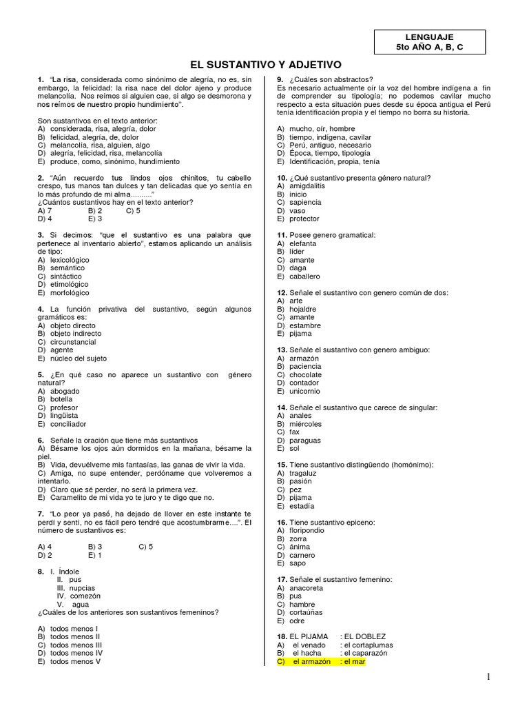 Primera Semana Sustantivo y Adjetivo | PDF | Adjetivo | Sustantivo