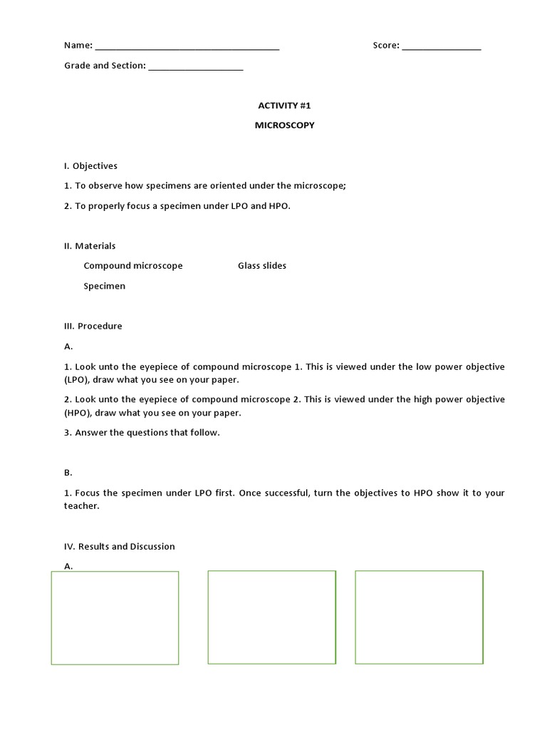 Microscopy Activity Sheet | PDF