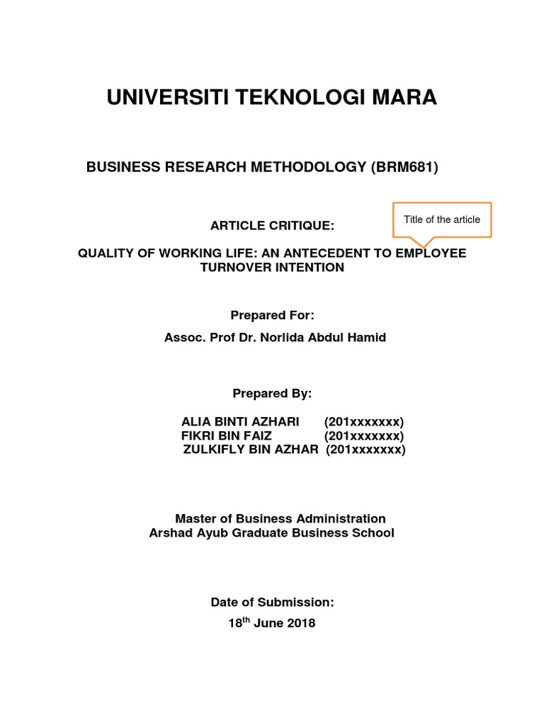 Universiti Teknologi Mara: Business Research Methodology (Brm681) | PDF