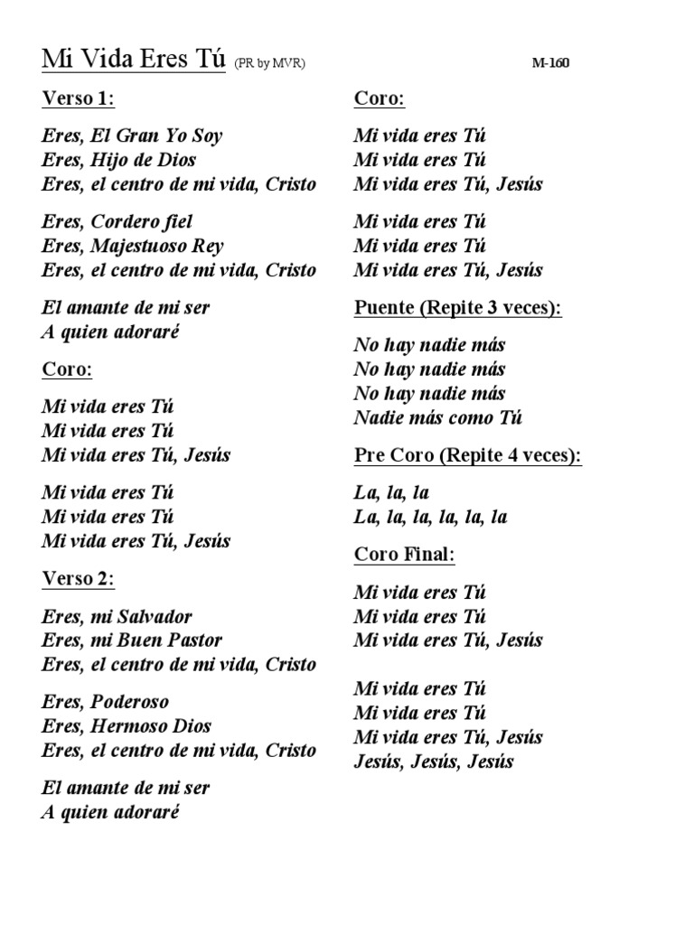 Mi Vida Eres Tu (Lyrics) | PDF