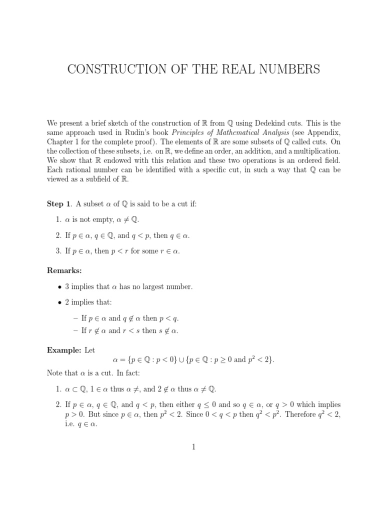 Construction of The Real Numbers | PDF | Field (Mathematics) | Real Number
