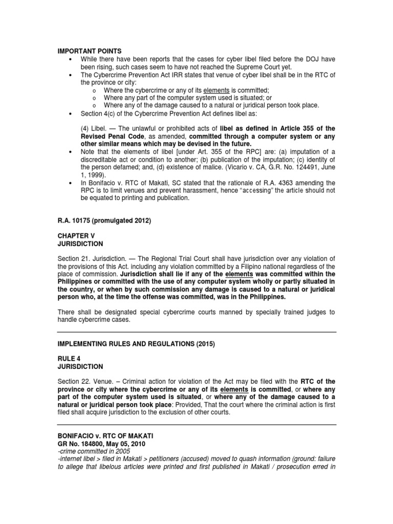 Venue On Cyber Libel | PDF | Business