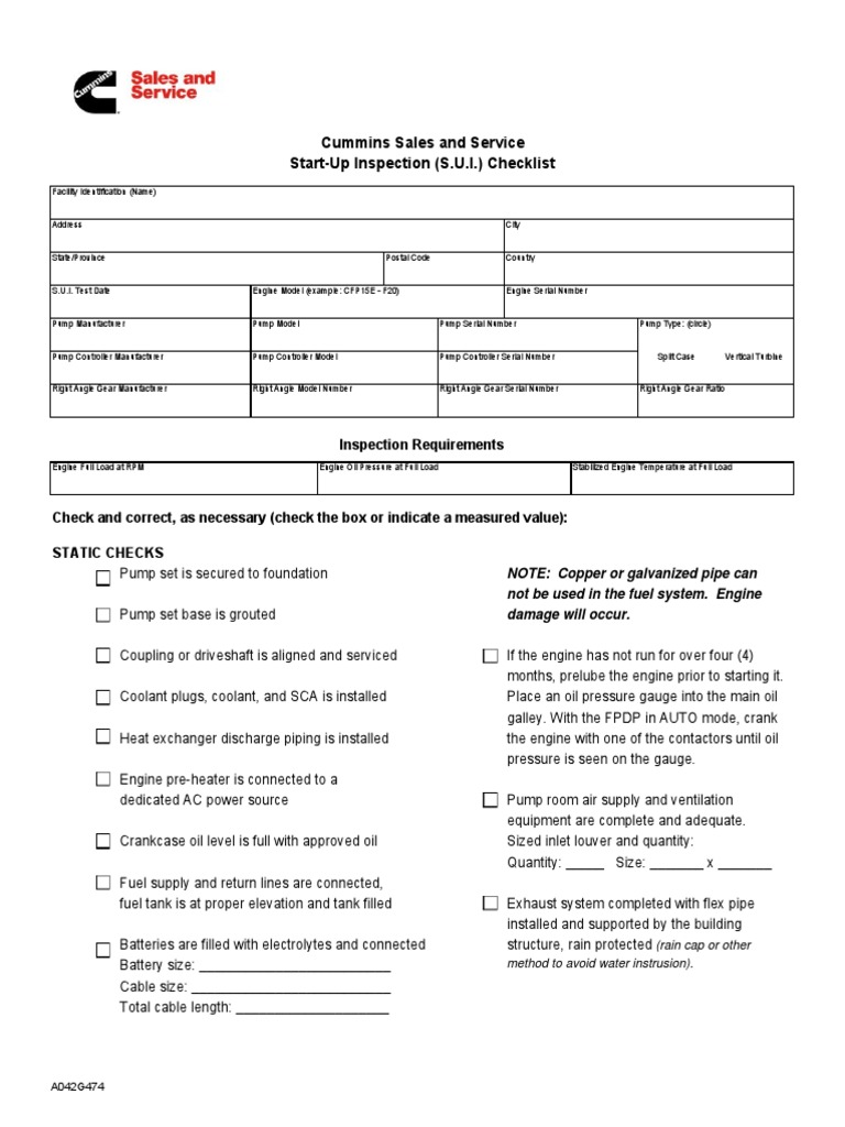 Startup Inspection Checklist | PDF | Pump | Valve