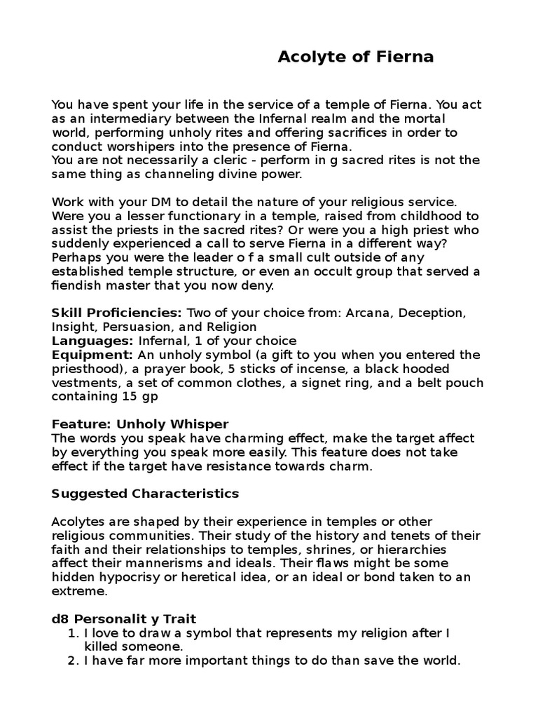 Acolyte of Fierna | PDF | Priest | Temple