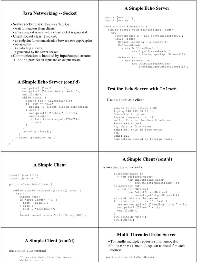 Java Networking - Socket A Simple Echo Server: Serversocket | PDF ...