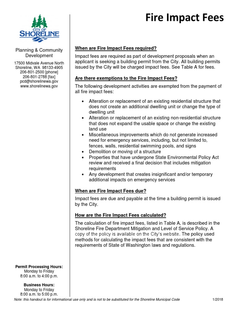 Shoreline Fire Impact Fees | PDF | Fee | Fire Sprinkler System