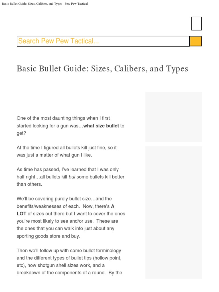 Basic Bullet Guide Sizes, Calibers, and Types | PDF | Cartridge ...