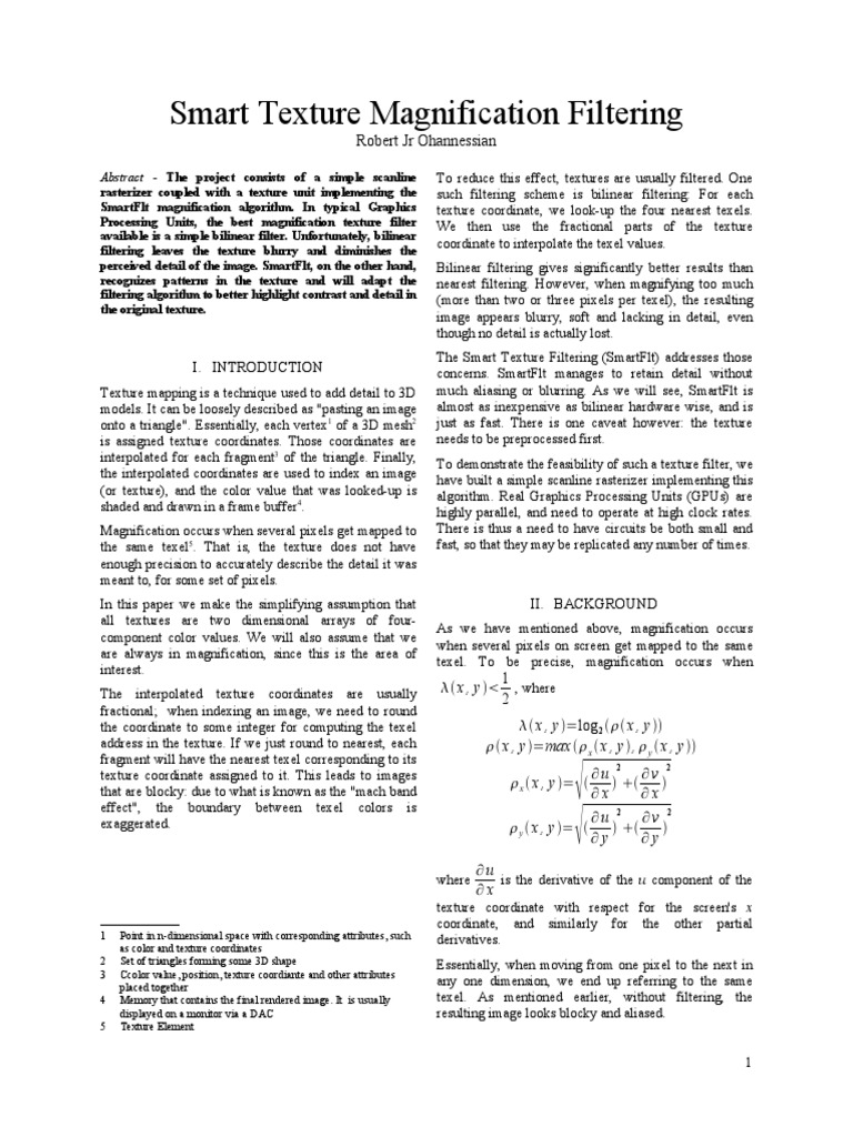 Smart Texture Magnification Filtering PDF | PDF | Texture Mapping ...